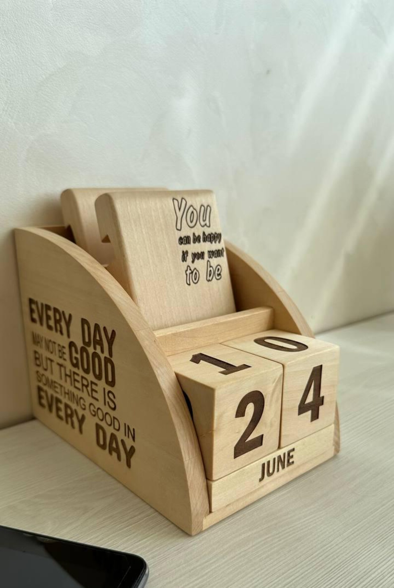 Desktop Wooden Organizer - Custom Perpetual Calendar - Engraved Wooden ...