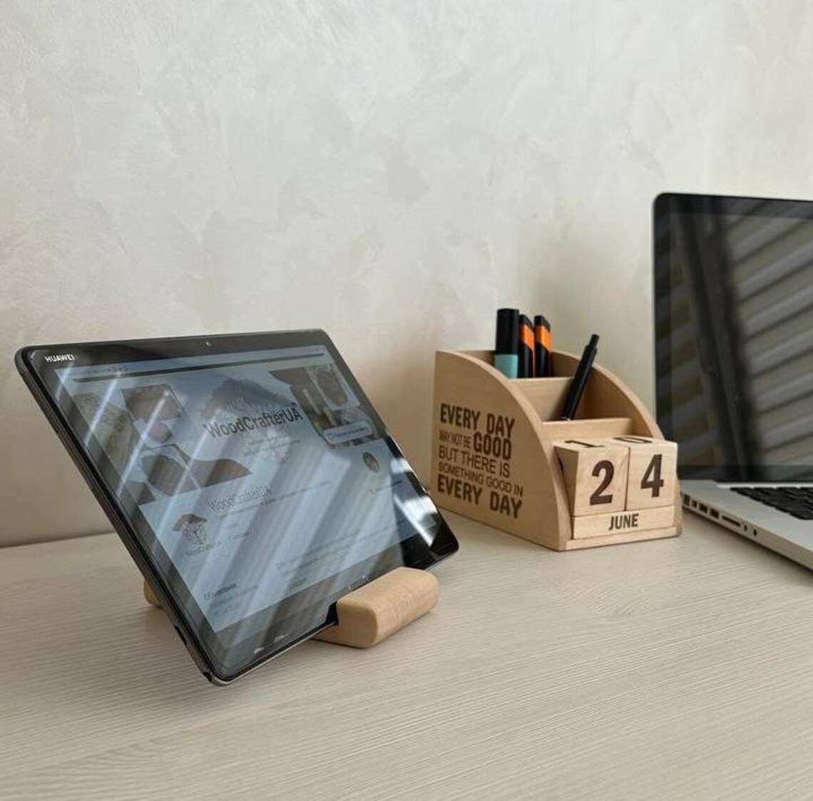 Desktop Wooden Organizer - Custom Perpetual Calendar - Engraved Wooden ...