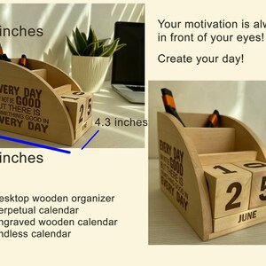 Desktop Wooden Organizer - Custom Perpetual Calendar - Engraved Wooden ...