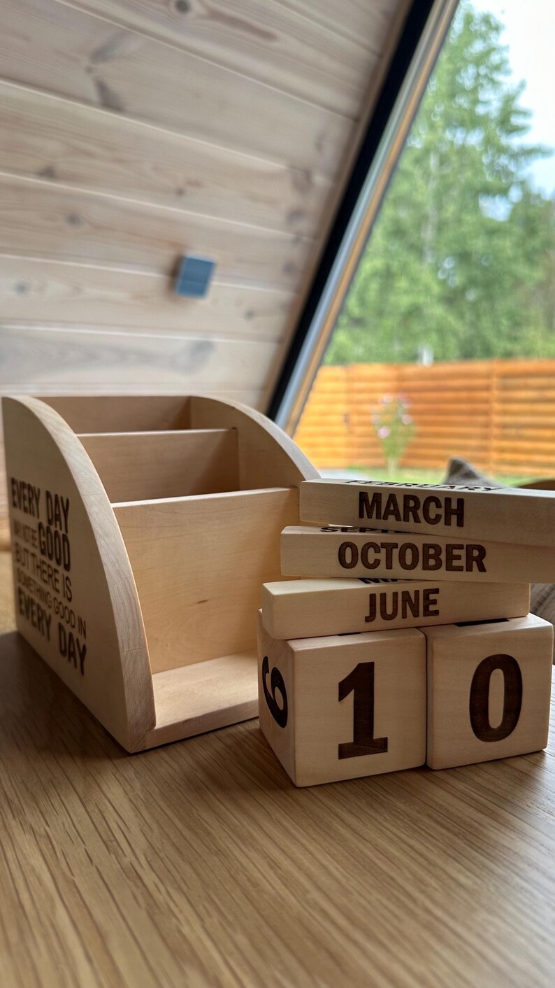 Table Perpetual Calendar. Desktop Wooden Organizer. Wooden Decor ...