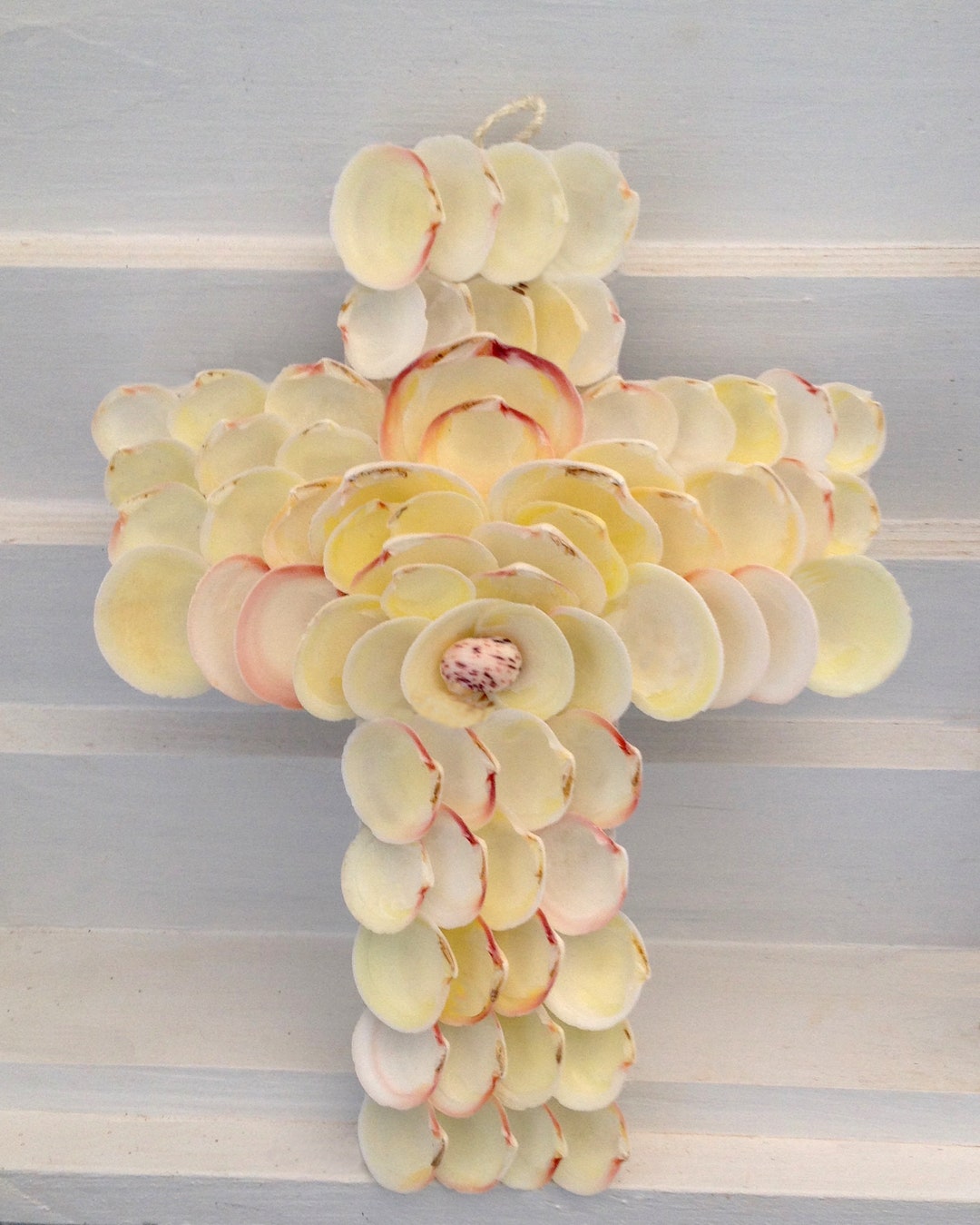 Sarah Shell Cross, Beach Art, Shell Art, Yellow Shells, Beach Wall Art ...