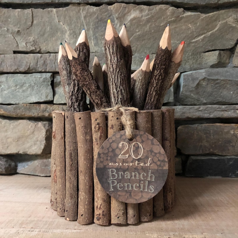 Twig Pencils WEKAMOS Rustic 15-Pack - Natural Bark Wood Pencils For ...