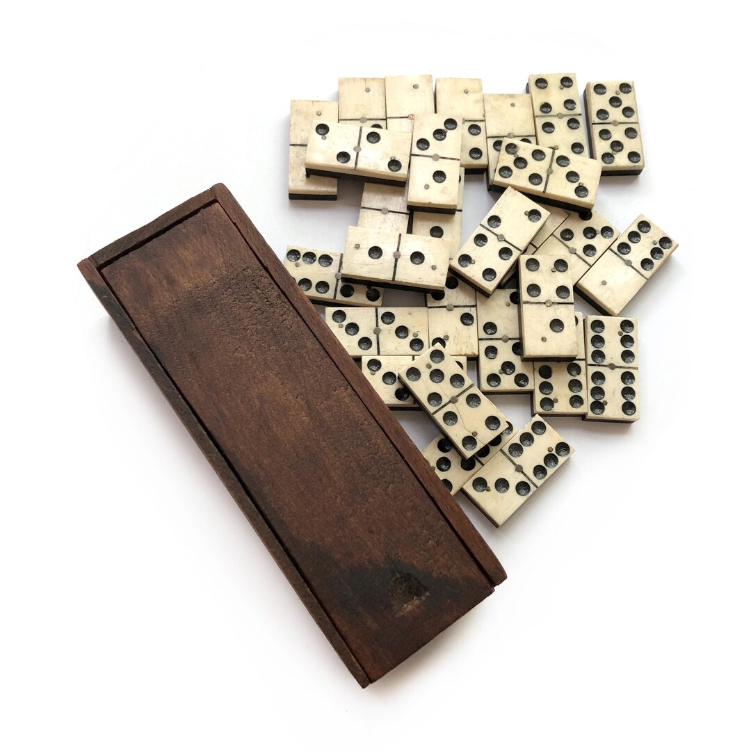 Antique Dominoes Ebony Bone Brass Pins Original Dovetail Wood Box 28 - Etsy