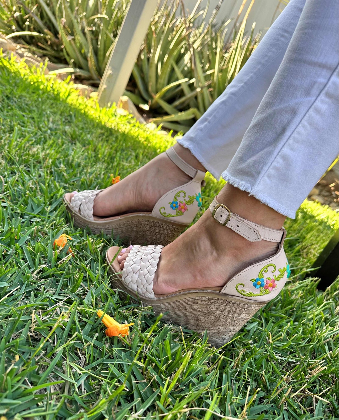 Embroidered Mexican Wedges, Boho-hippie Vintage, Summer Sandal, Leather ...