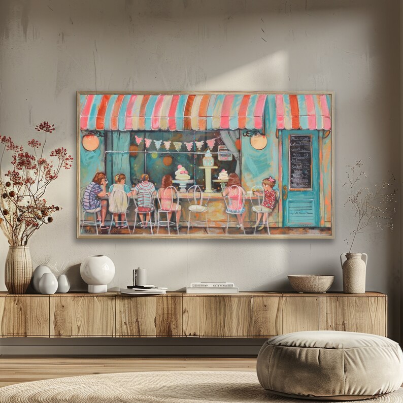 Vintage Ice Cream Parlor Digital Art Pastel Whimsical Painting for ...