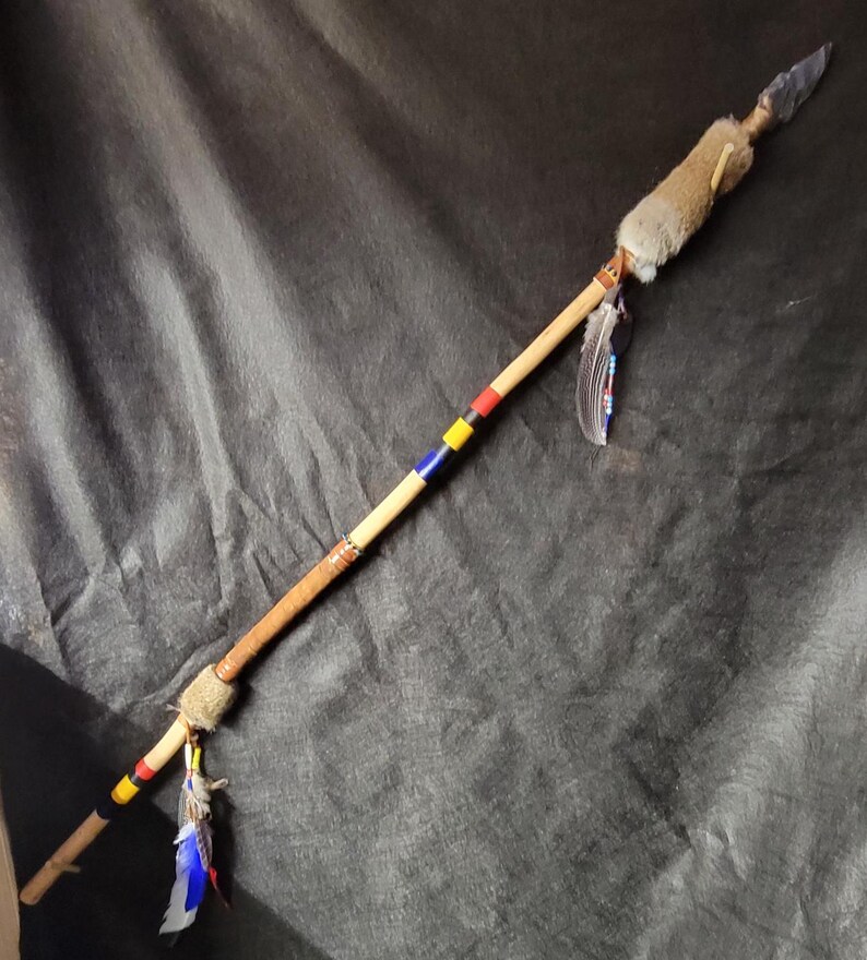 Native American Spear, Hand made Stone Spearhead, Amazing Wall-hanging, Hand Wrapped Leather ...