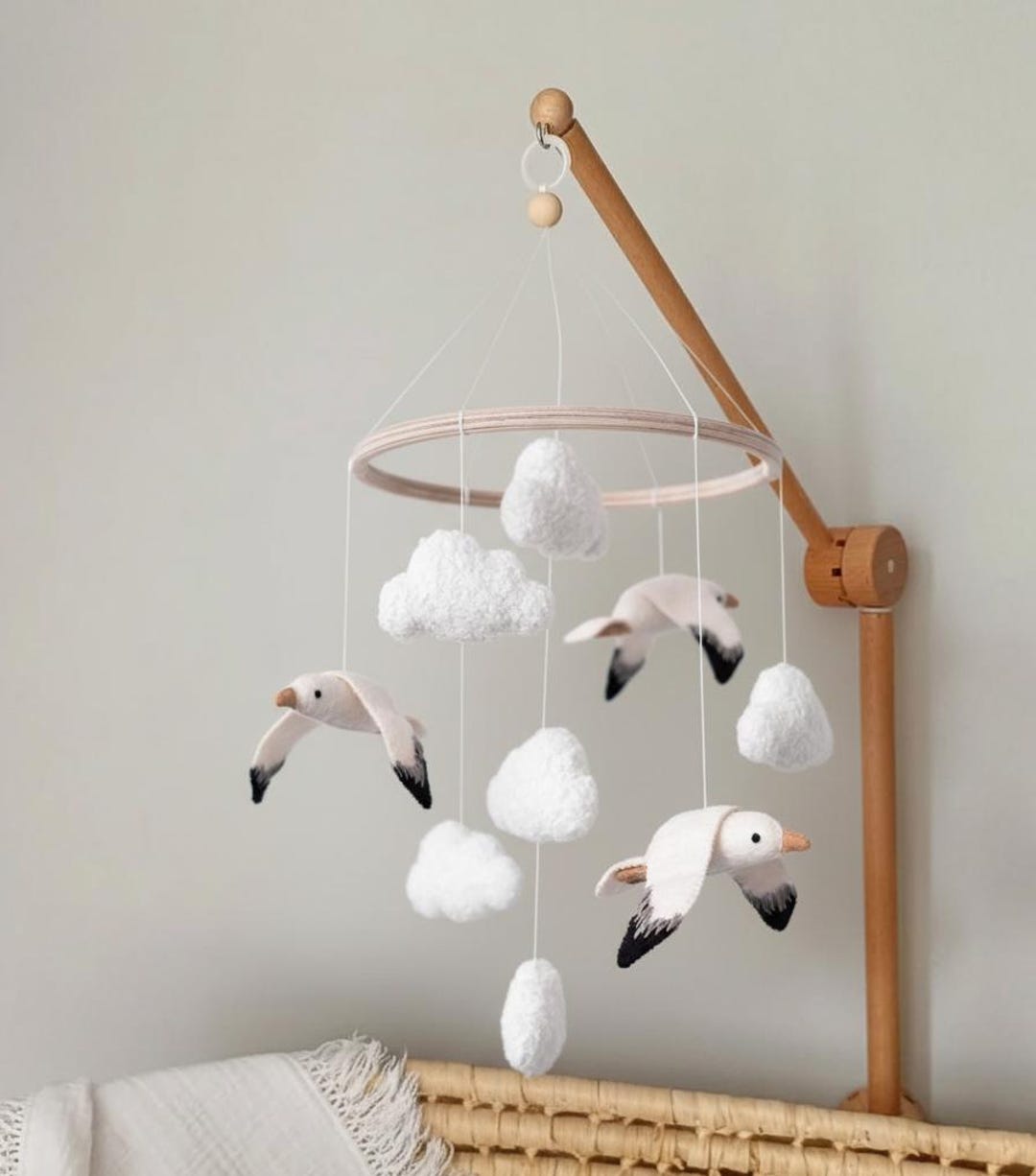 Bird Baby Crib Mobile, Boucle Mobile for Nursery, Neutral Baby Shower ...