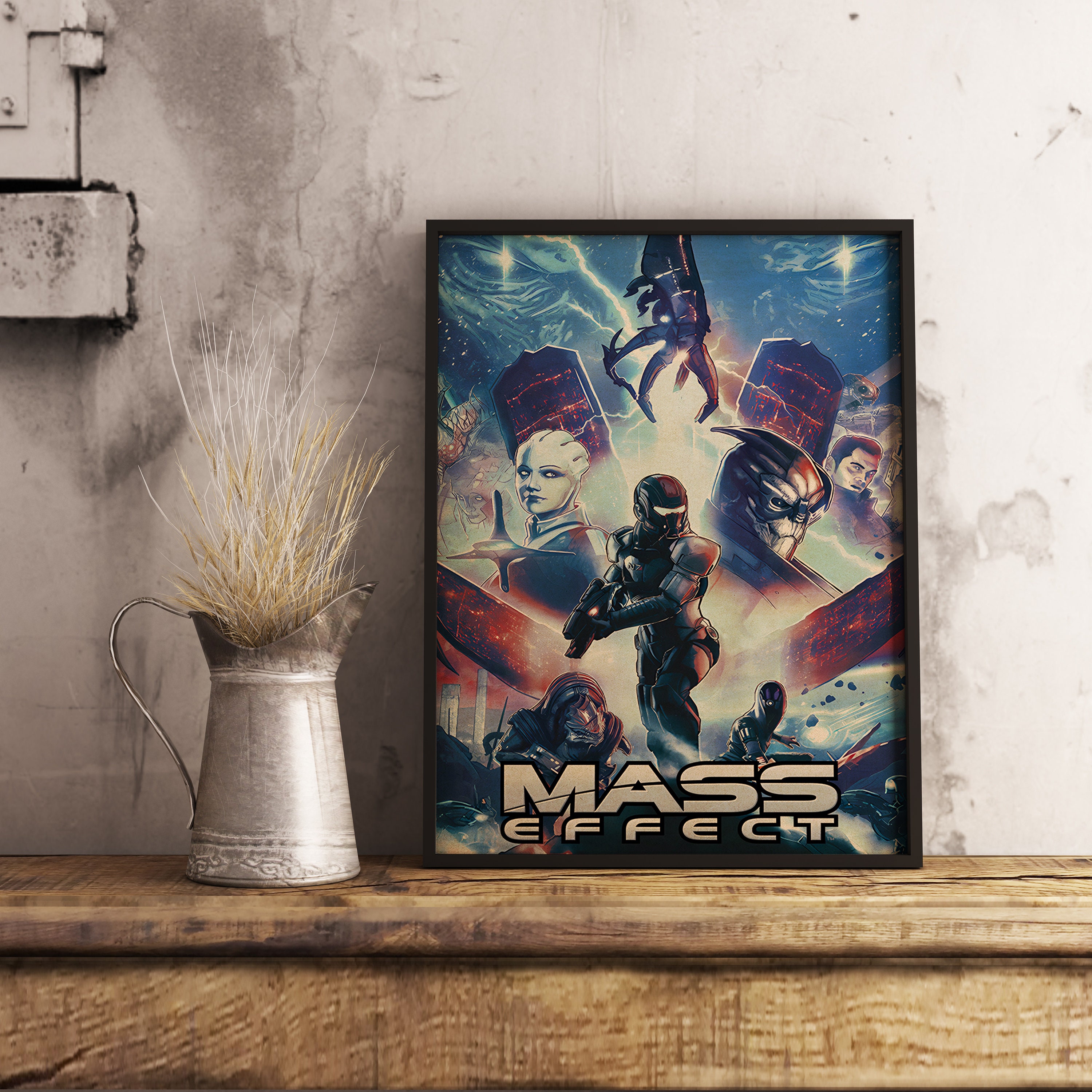 Mass Effect Poster, Commander Shepard Wall Art, Vintage Style Kraft ...