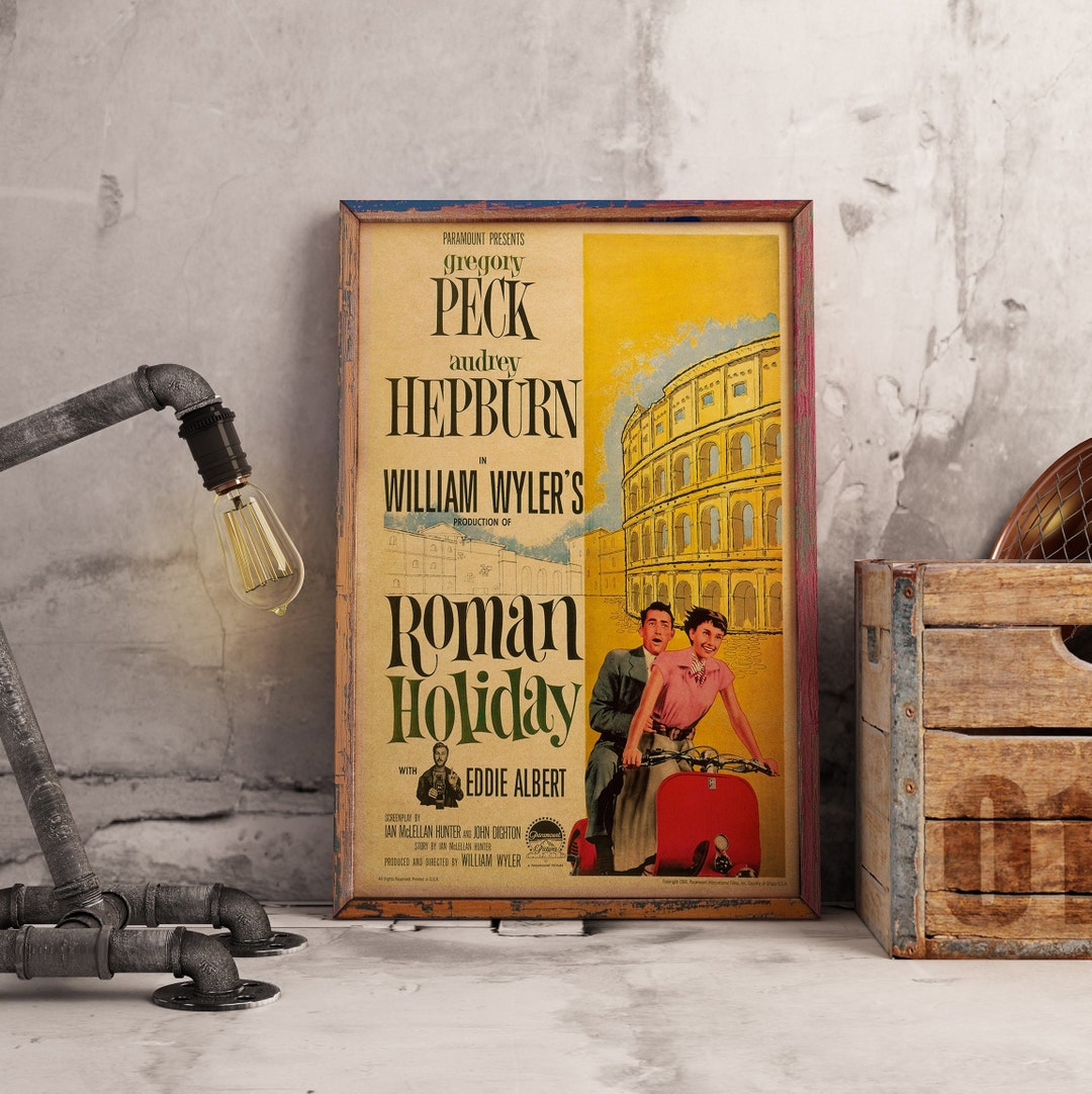 Roman Holiday Movie Poster, Audrey Hepburn & Gregory Peck, Classic Film ...