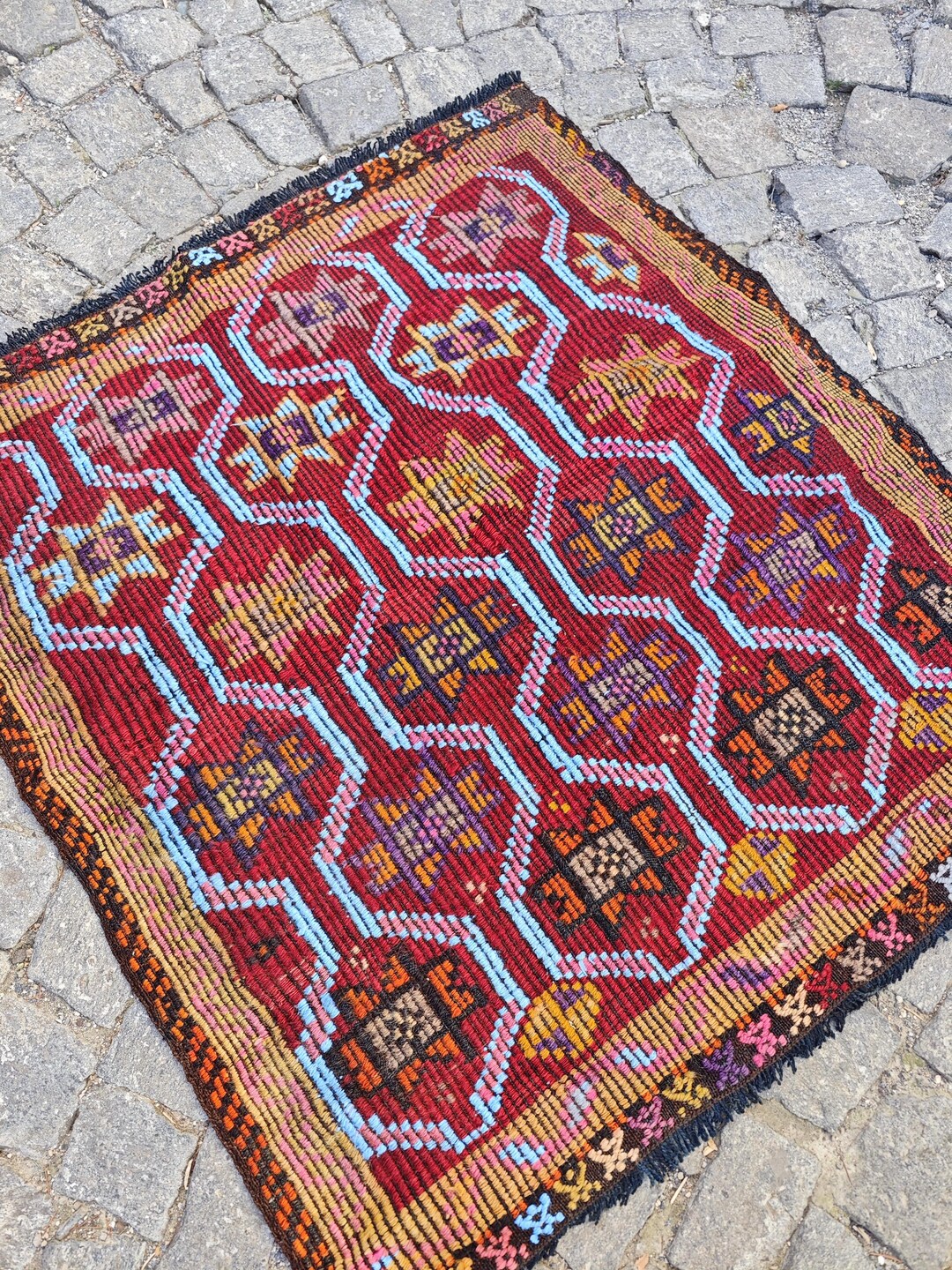 Anatolian Vintage Small Red Carpet Rug Doormat Antique Carpet With ...