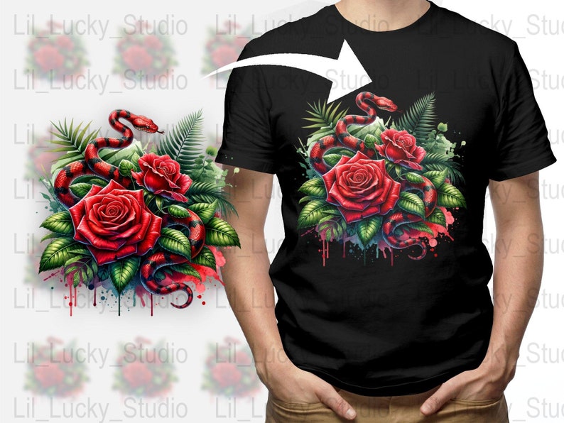 Red Roses and Snake Digital Download, Botanical Illustration Printable ...