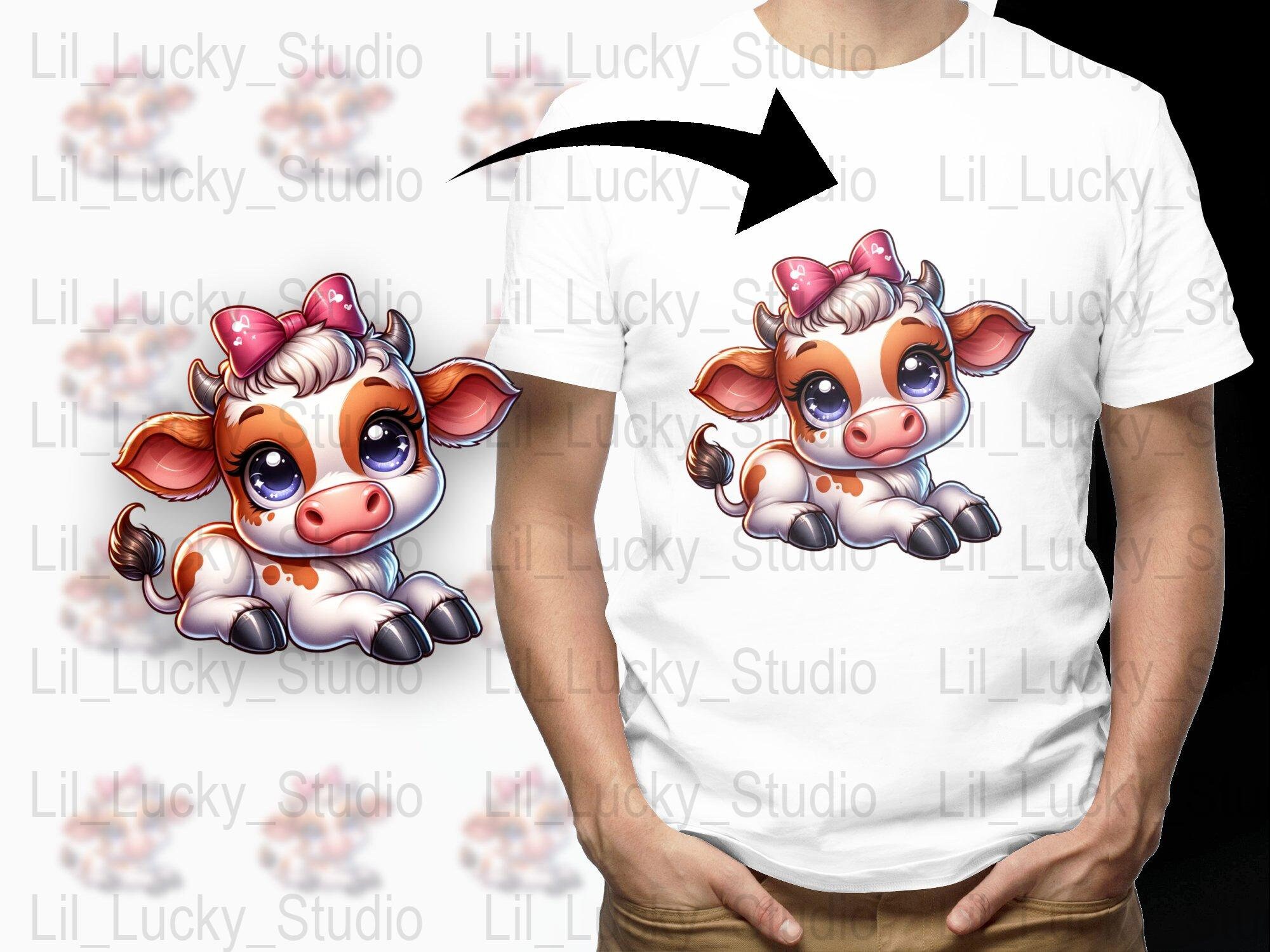 Cute Baby Cow Clipart, Digital Download, Farm Animal Artwork, Kawaii ...