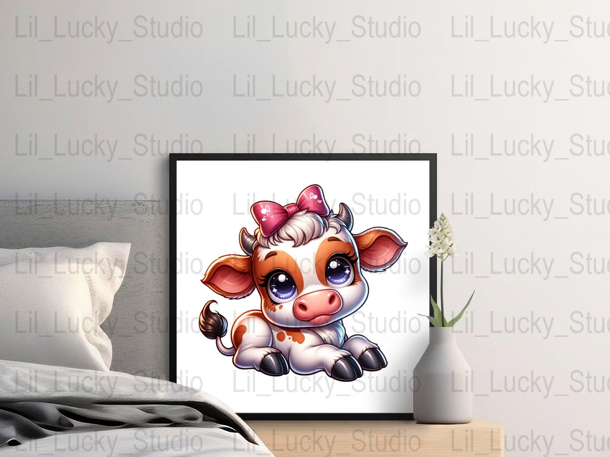 Cute Baby Cow Clipart, Digital Download, Farm Animal Artwork, Kawaii ...