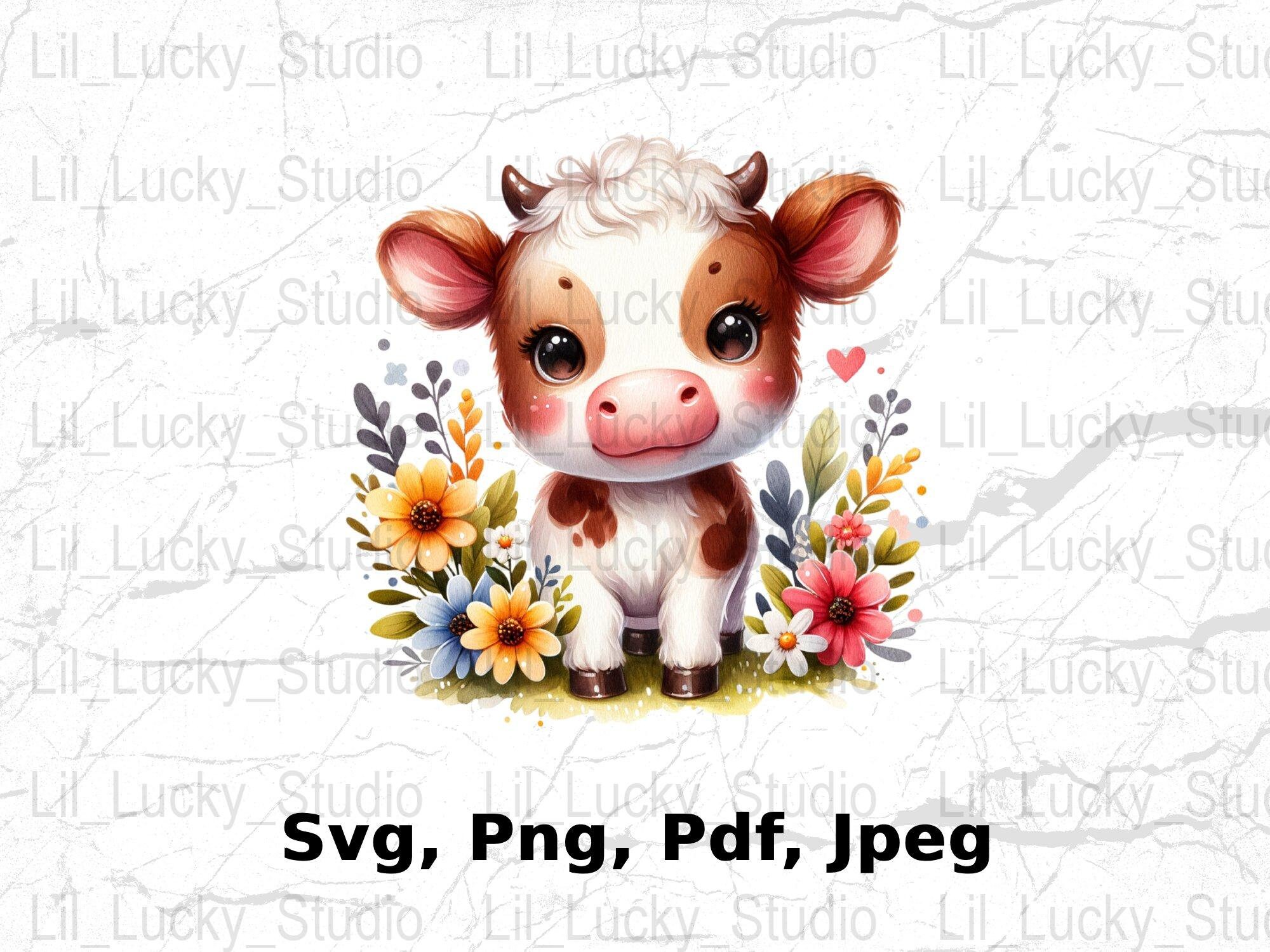 Cute Baby Cow Clipart, Farm Animal Illustration, Instant Download, Svg ...
