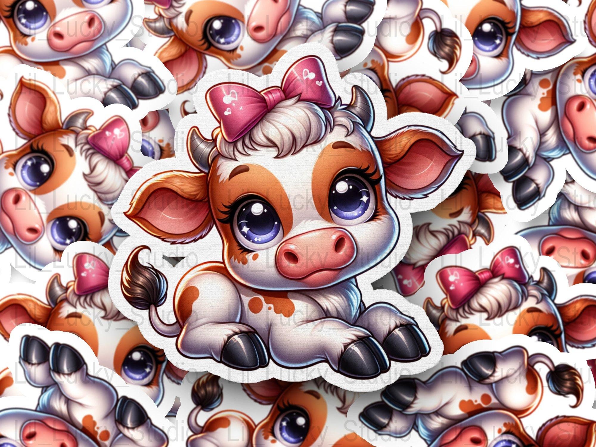 Cute Baby Cow Clipart, Digital Download, Farm Animal Artwork, Kawaii ...