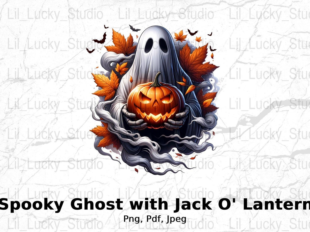 Spooky Ghost With Jack O Lantern Digital Download, Halloween Ghost ...
