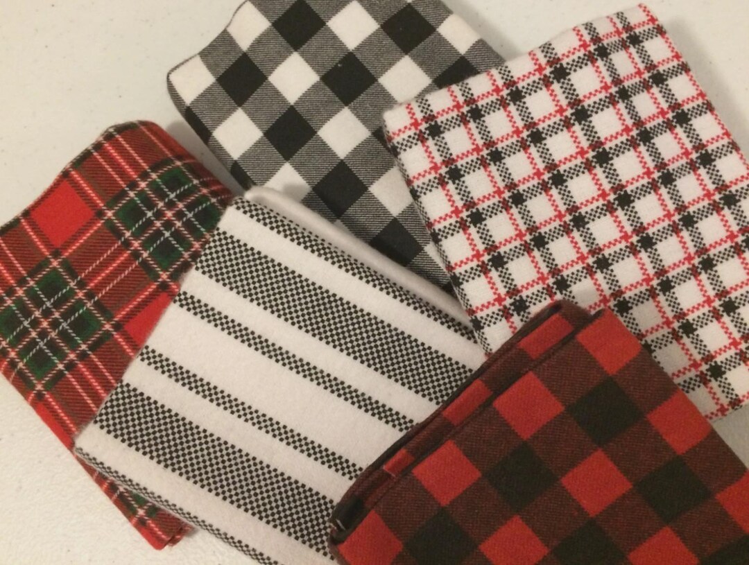 FABRIC - 5 Cotton Flannel Fat Quarters – Red, White, Black Plaid Check ...