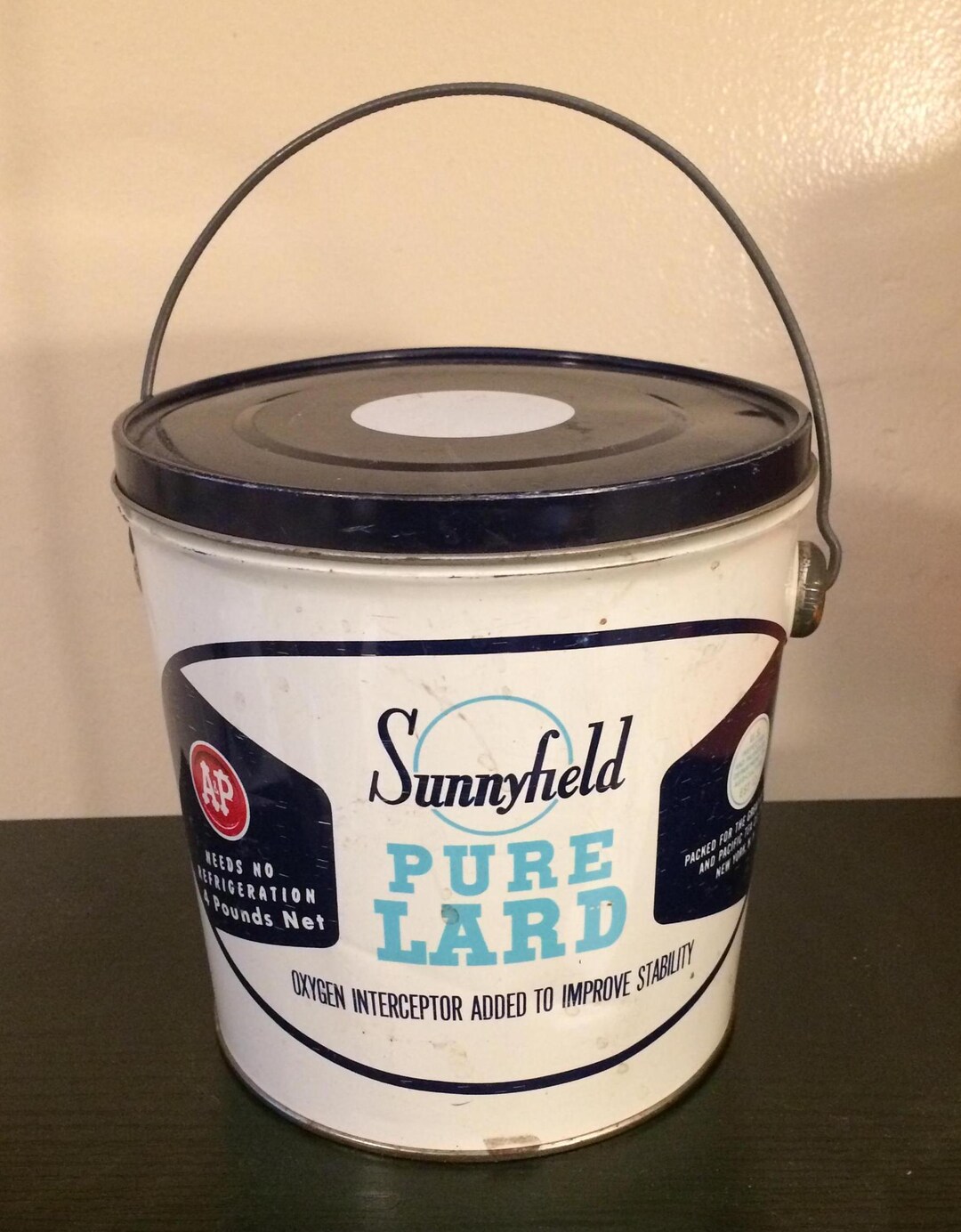 Vintage Sunnyfield A&P Pure Lard Tin Can Bucket With Lid and Handle 4 ...