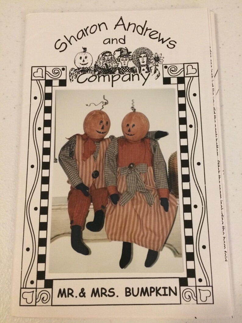 PATTERN Primitive Halloween Mr. & Mrs. Bumpkin PUMPKIN Folk Art Dolls ...