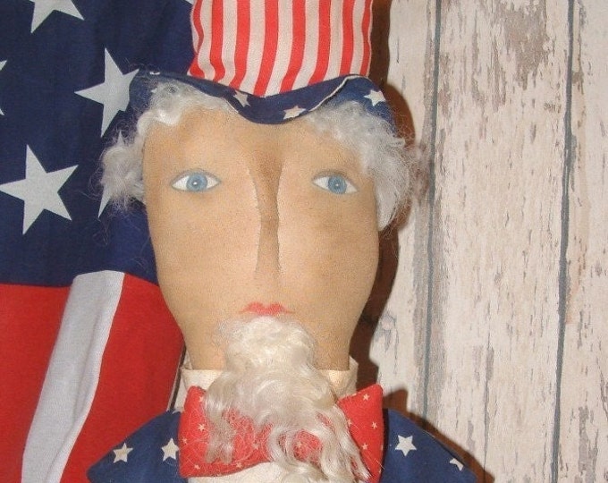 Americana Primitive Folk Art Uncle Sam Doll Digital Instant Download ...