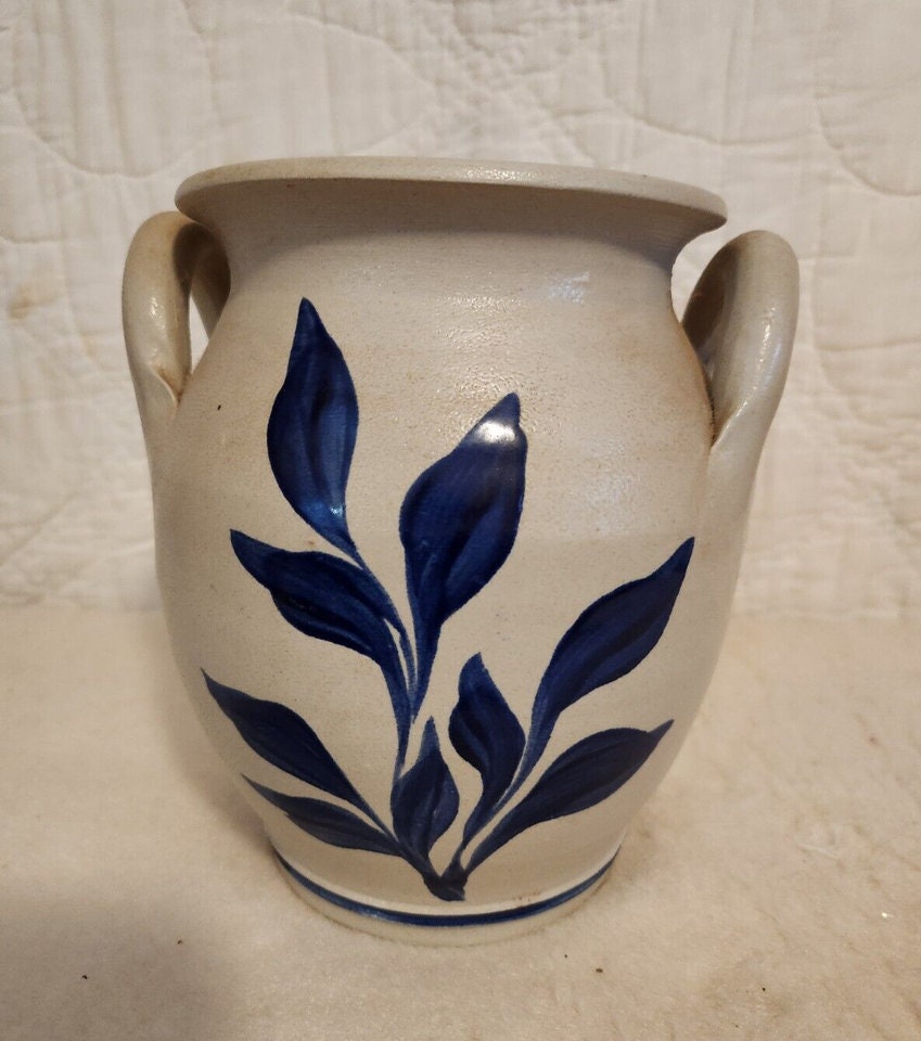 Vintage Williamsburg Art Pottery Crock Vase Salt Glaze Cobalt Blue ...