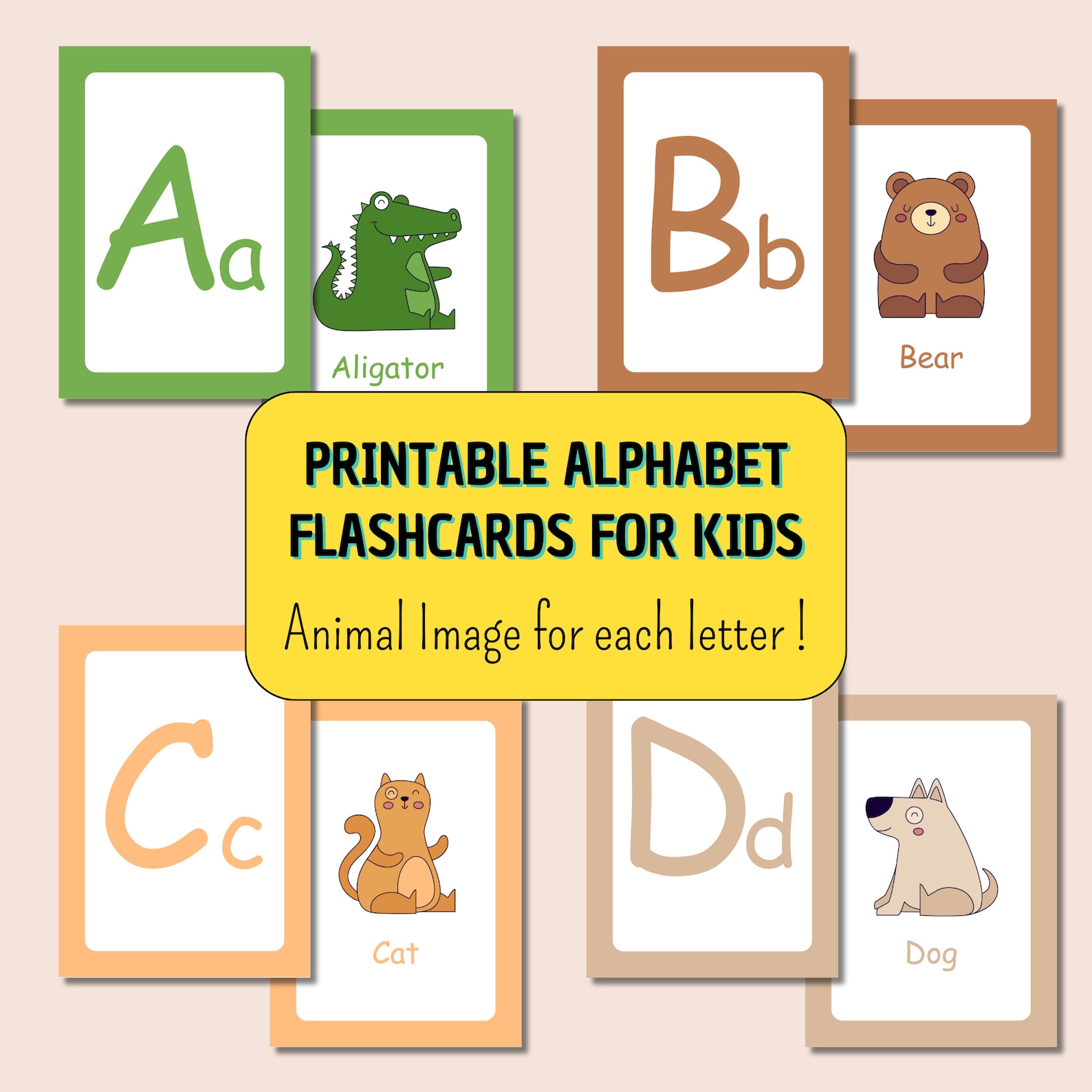 Printable Alphabet Flashcards for Kids, Educative Abc Cards, Montessori ...