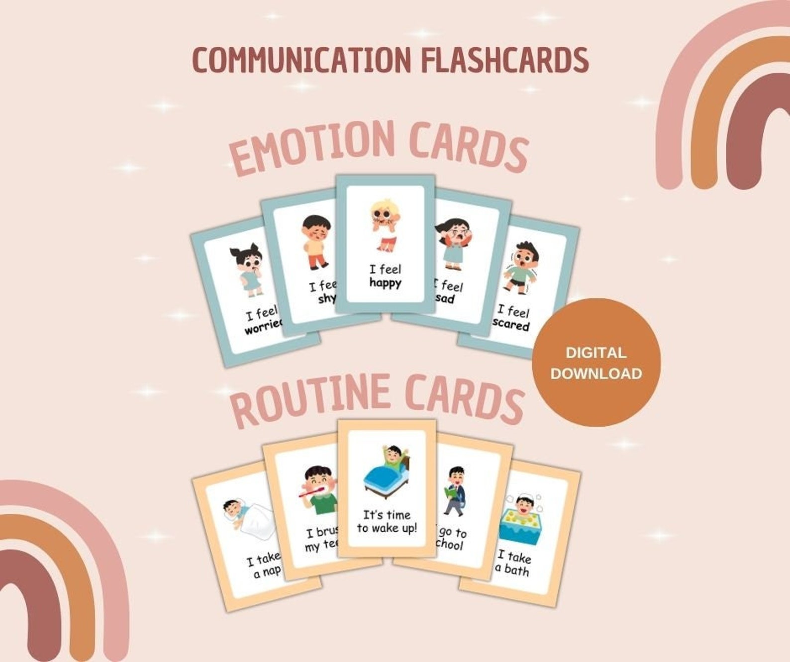 Communication Cards for Kids and Toddlers, Emotions Cards, Daily ...