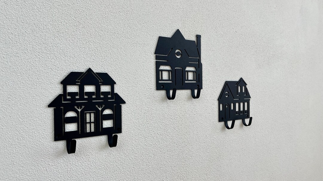 House Shaped Metal Coat Hooks Set, Black Hooks, Little House Hooks ...
