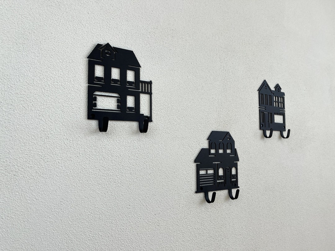 Unique Wall Coat Hanger, Entryway Metal Key Hooks, House Shaped Black ...