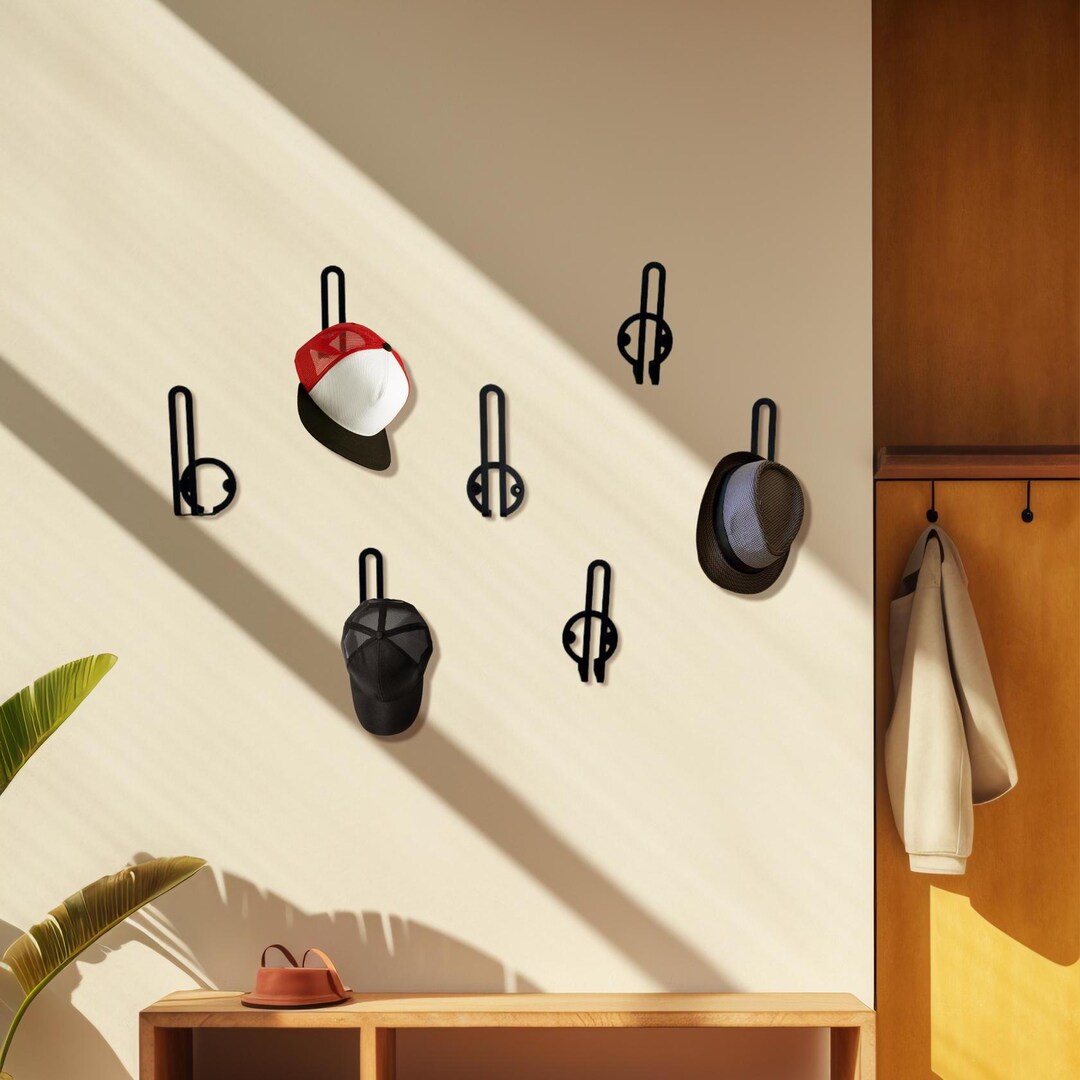 Set of 7 Black Metal Hooks, Hat Hanger, Metal Clothing Rack, Baseball ...
