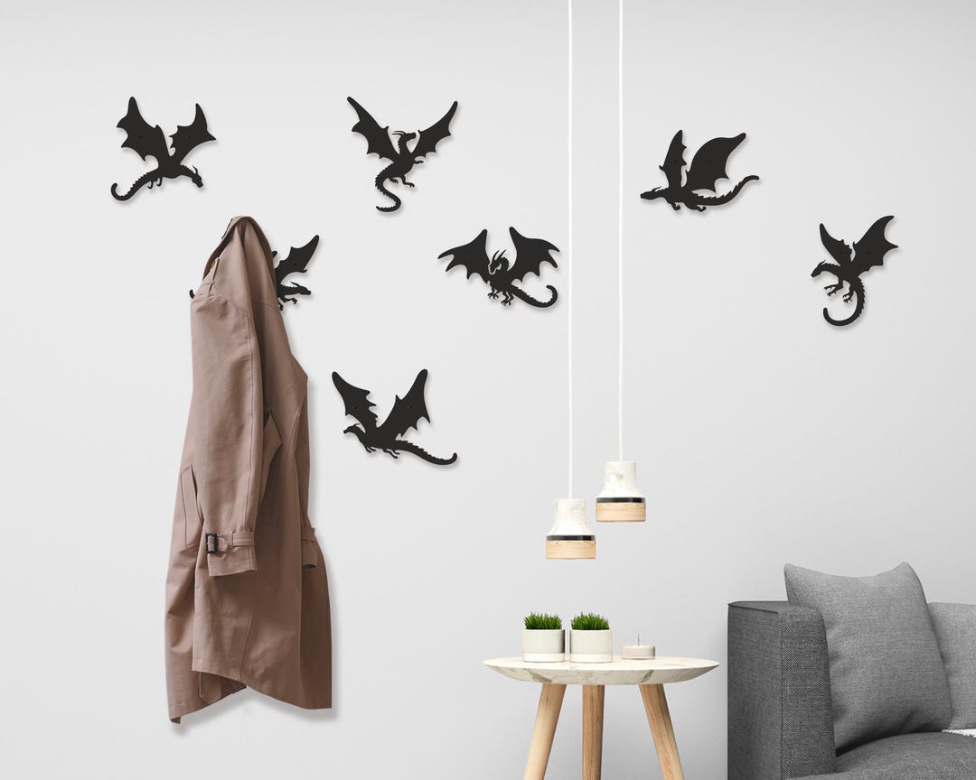 Dragon Wall Coat Hooks Set, Metal Animal Hooks, Fantasy Room Decor, Hat ...