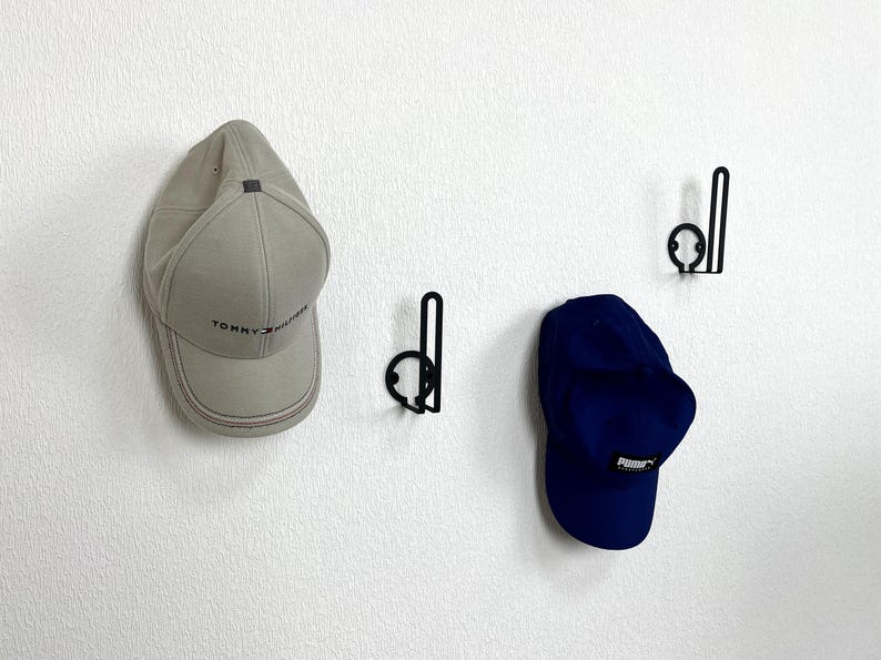 Set of 7 Black Metal Hooks, Hat Hanger, Metal Clothing Rack, Baseball ...