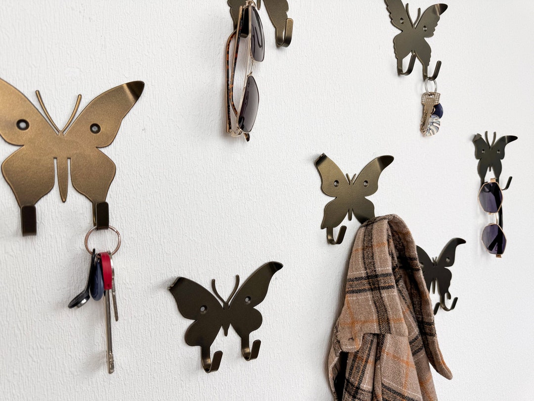 Bronze Butterfly Wall Hooks Set, Kids Wall Hook, Animal Wall Hanger ...