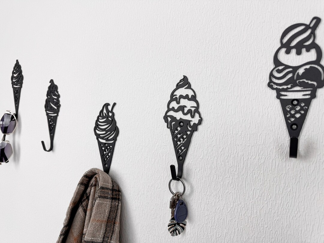 Ice Cream Coat Hooks, Black Wall Hooks Set, Unique Coat Hanger ...