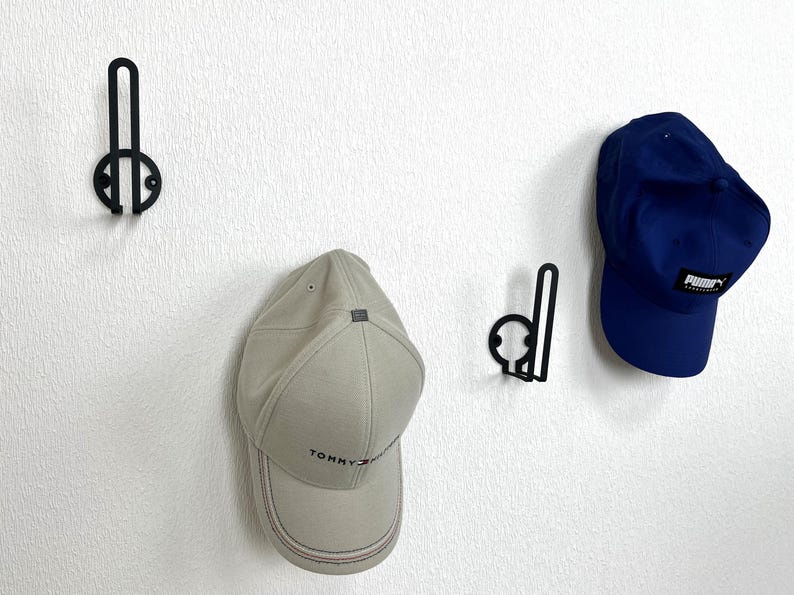 Set of 7 Black Metal Hooks, Hat Hanger, Metal Clothing Rack, Baseball ...