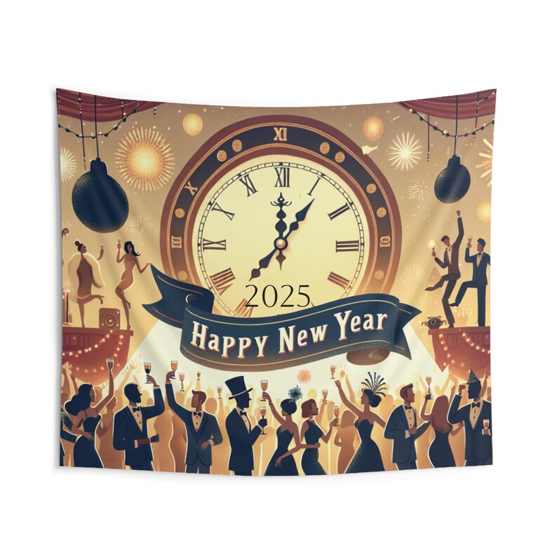 Happy New Year Celebration Tapestry, Festive Wall Art, 2025 Countdown ...