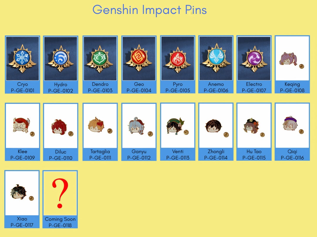 Genshin Impact Enamel Pins, Character Pin, Element Pin, Klee, Diluc ...