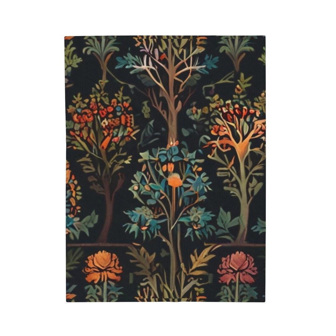 William Morris Inspired Dark Academia Cottagecore Trees Velveteen Plush ...