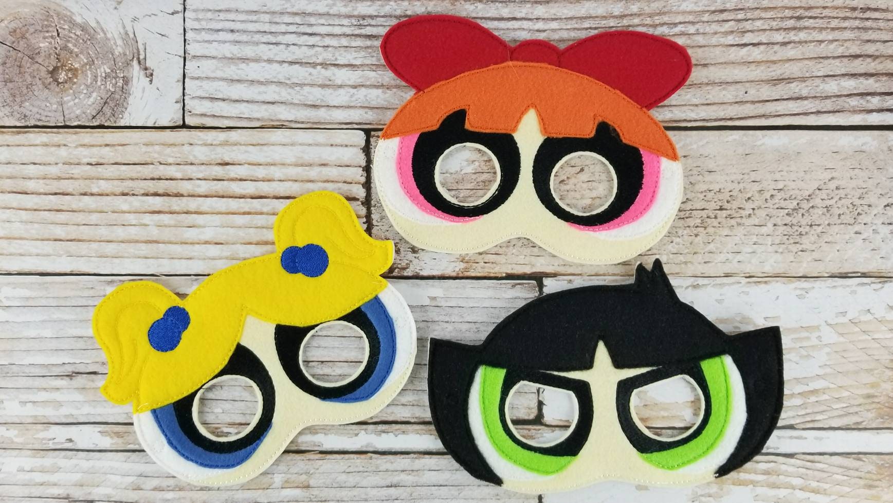 Power Puff Girls Masks SET of 3 felt mask for Birthday | Etsy