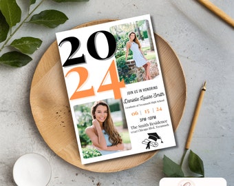 Graduation Invitation Template With Photo, 5x7, Senior Graduate ...