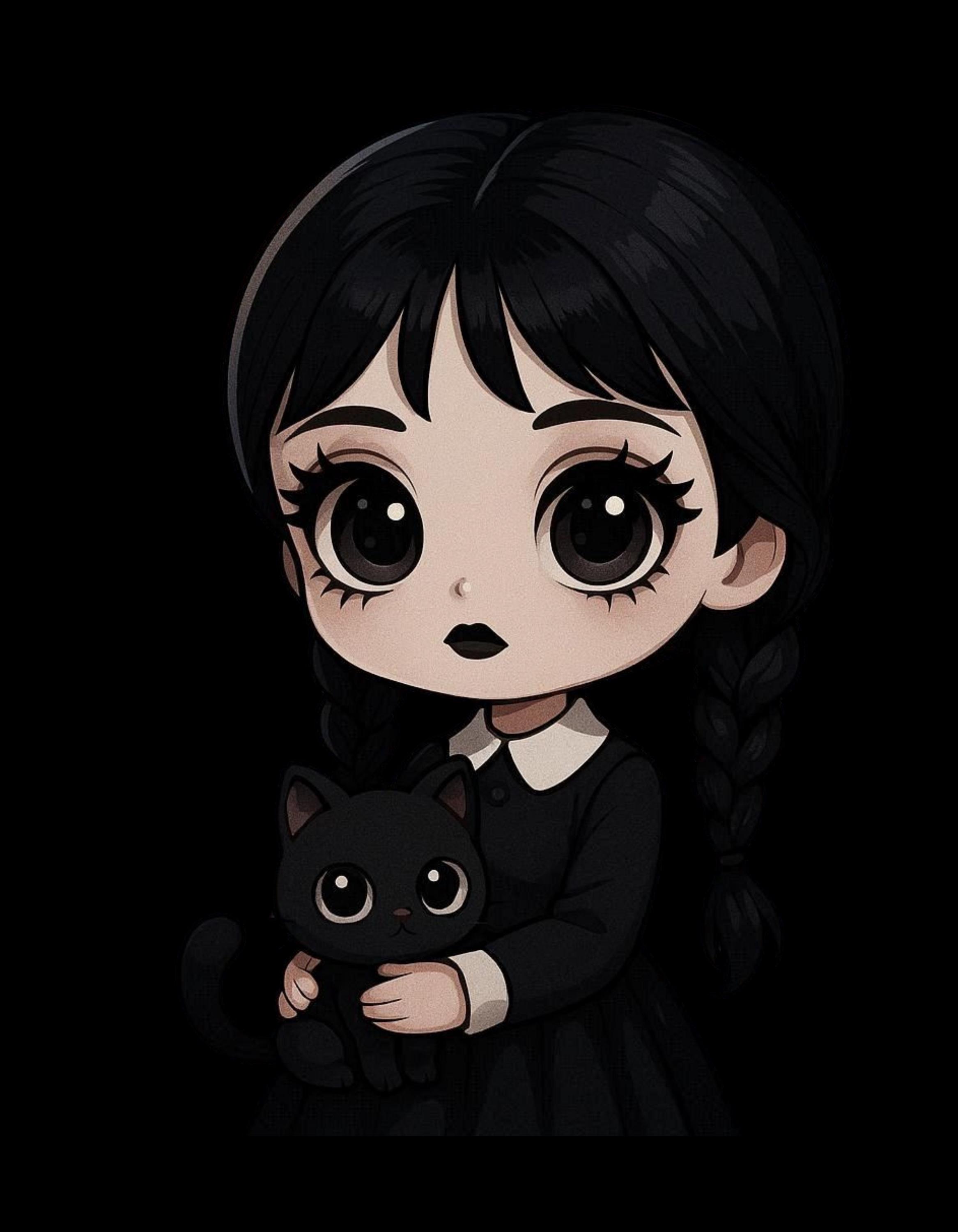 Cute Chibi Wednesday Addams PNG, Gothic Kawaii Digital Art, Transparent ...