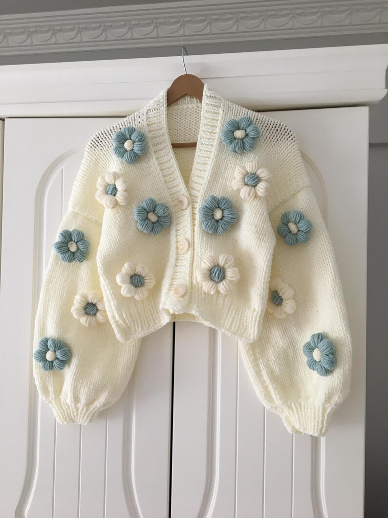 3D Flower Handmade Knit Daisy Cardigan - Etsy