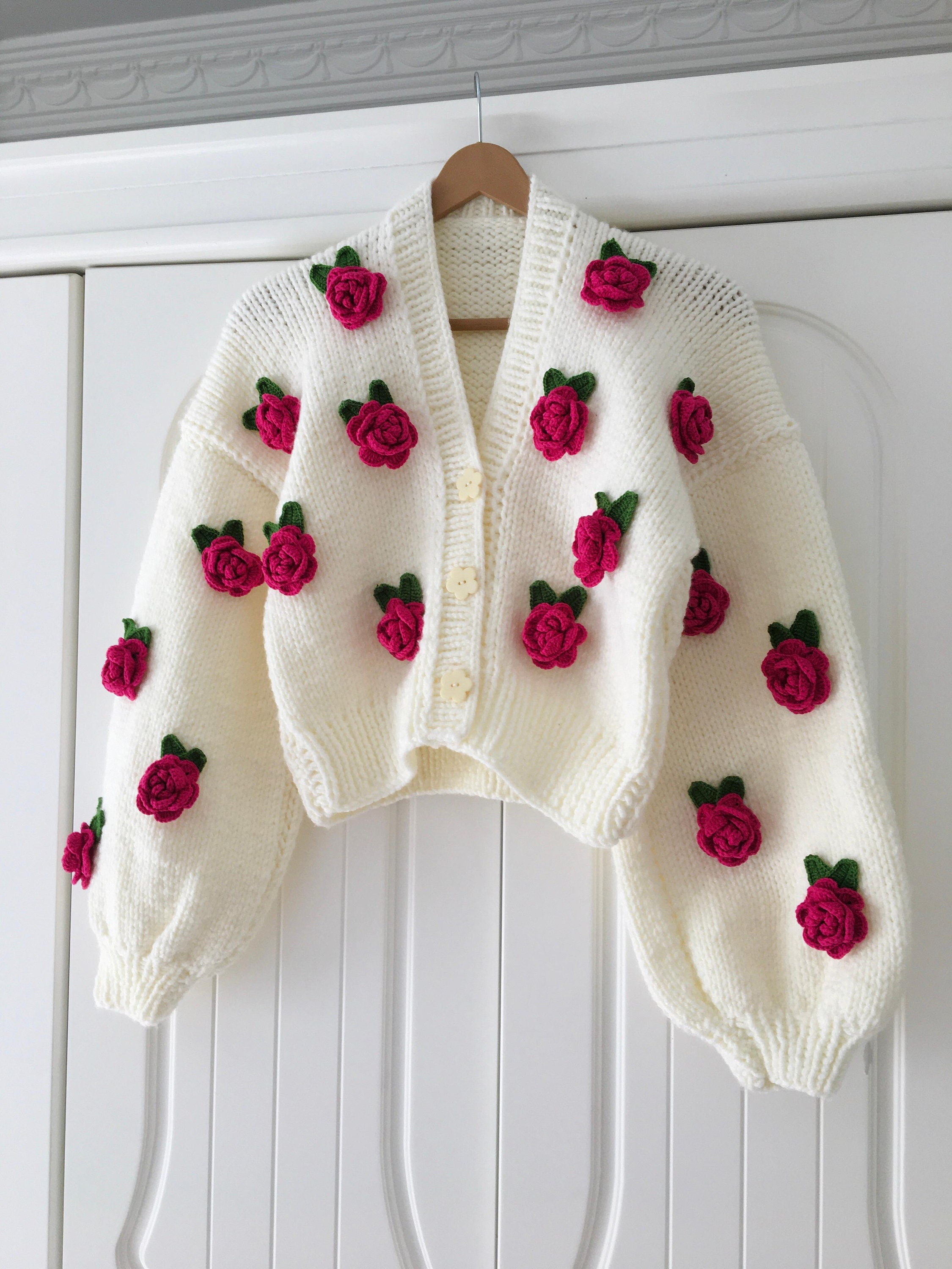 Pink Roses White Cardigan,gift, Gift for Women, Cardigan Women, Floral ...