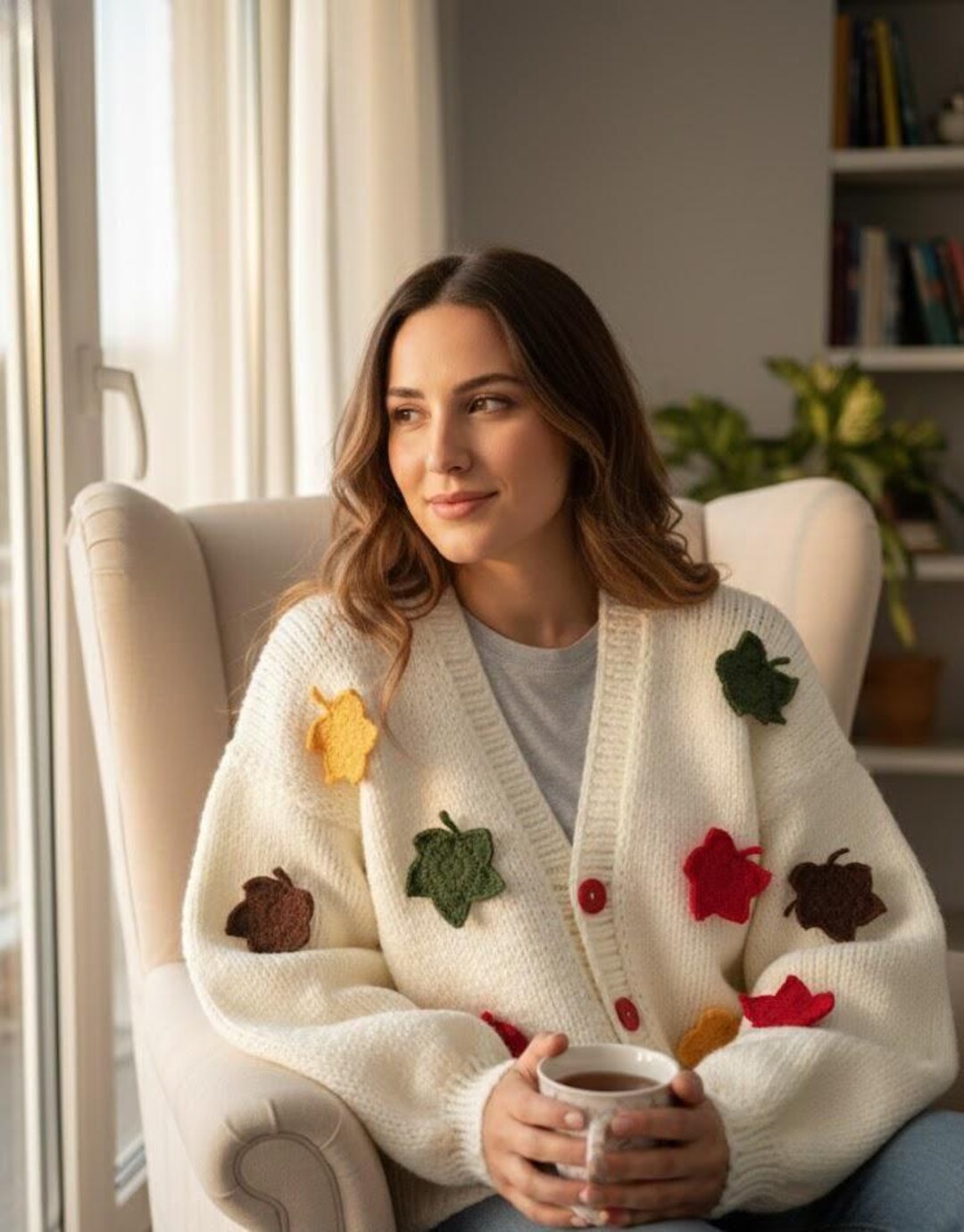 Fall Theme Cardigan, Leaf Embroidered Cardigan - Etsy