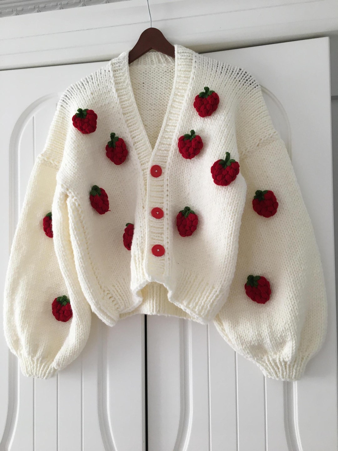 Strawberry White Cardigan, Gift, Cardigan Women, Floral Crop Trendy ...