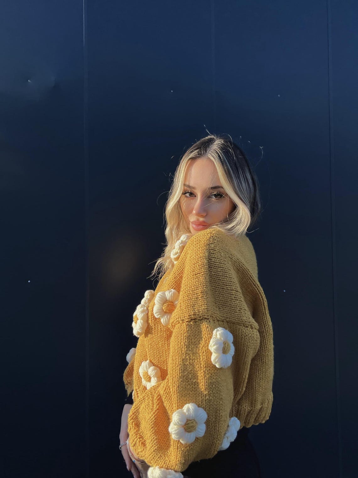 Yellow Flowers Daisy Cardigan, Cardigan Women, Gift for Women, Chunky ...