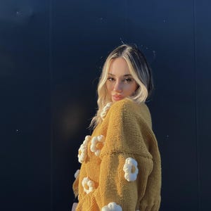 Yellow Flowers Daisy Cardigan, Cardigan Women, Gift for Women, Chunky ...