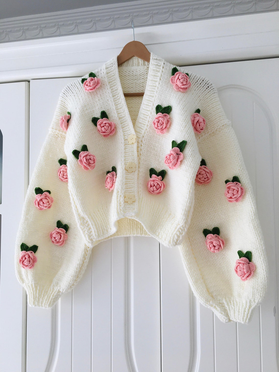 Pink Roses White Cardigan,gift, Gift for Women, Cardigan Women, Floral ...