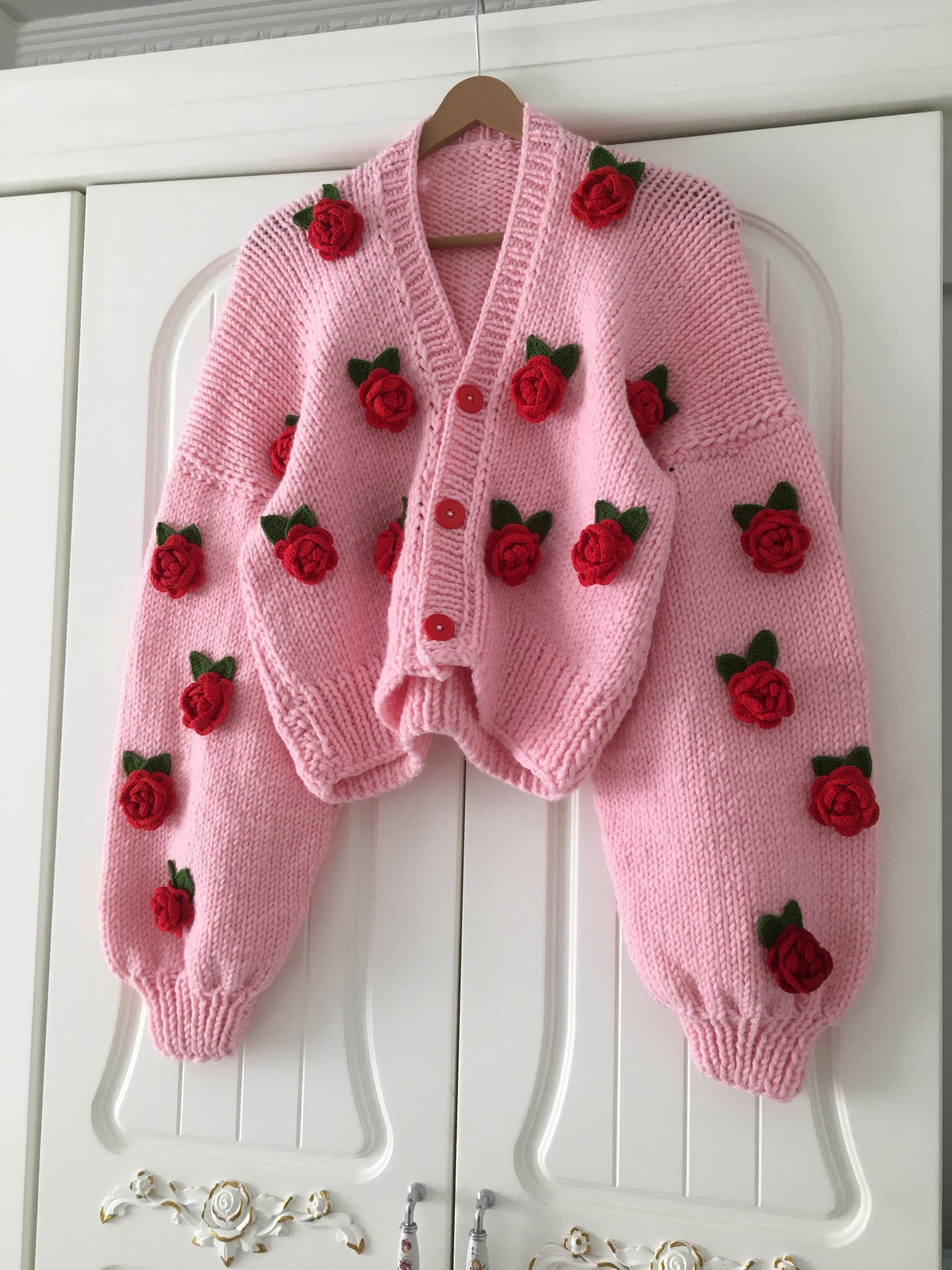 Red Roses Pink Cardigan,gift, Gift for Women, Cardigan Women, Floral ...