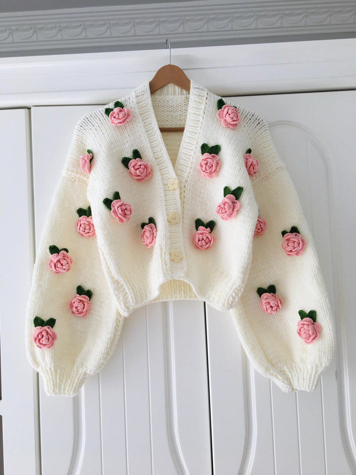 Pink Roses White Cardigan,gift, Gift for Women, Cardigan Women, Floral ...